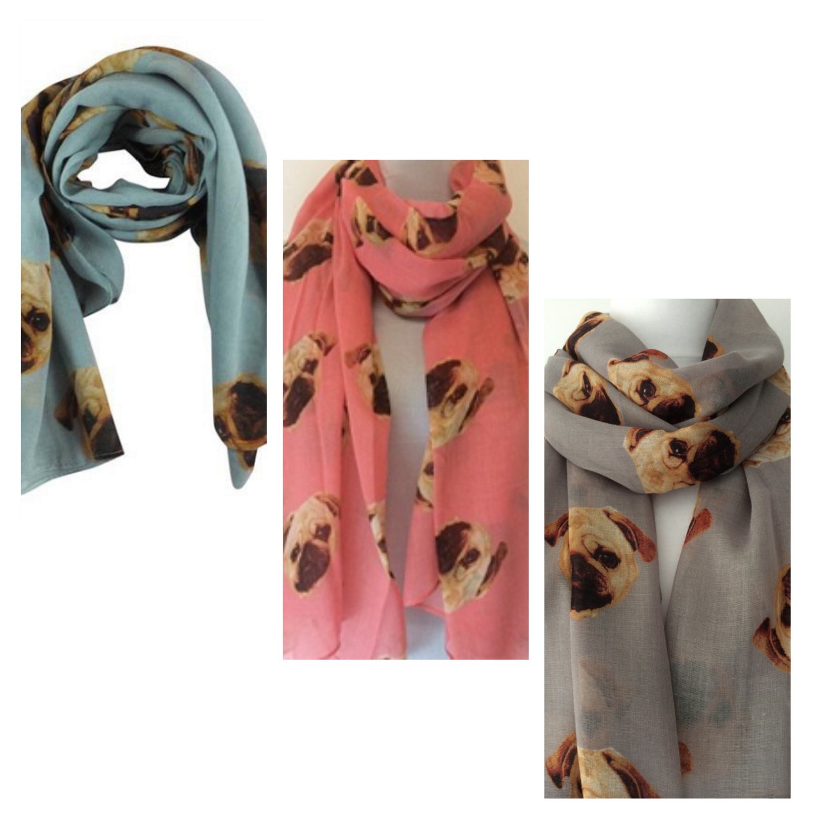 Happy Pug Printed Scarves – Peppa & Heidi Pugs